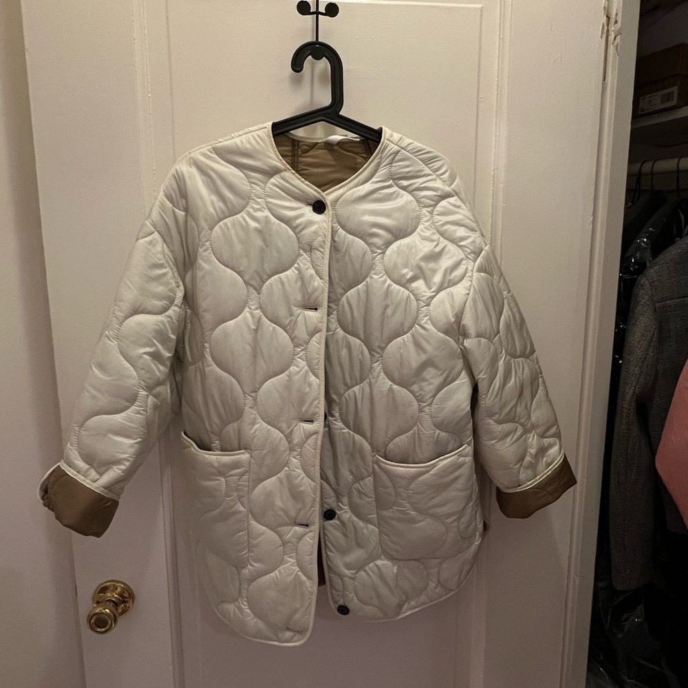 Mango Quilted Jacket In A Creamy White Tone With Beig… - Gem
